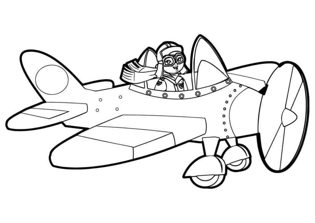Pilot on a plane coloring page