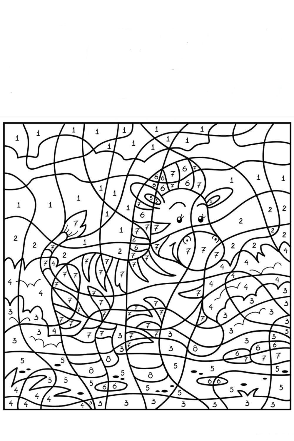 Drawing by numbers of a cute zebra coloring page