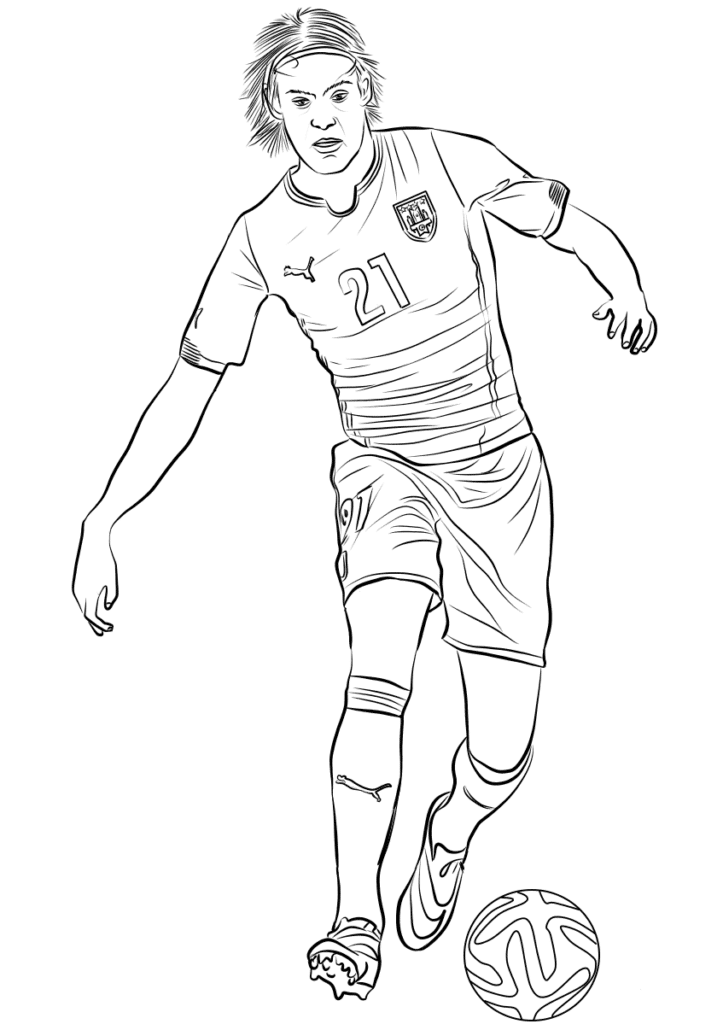 Football player running with a ball at the World Cup coloring page