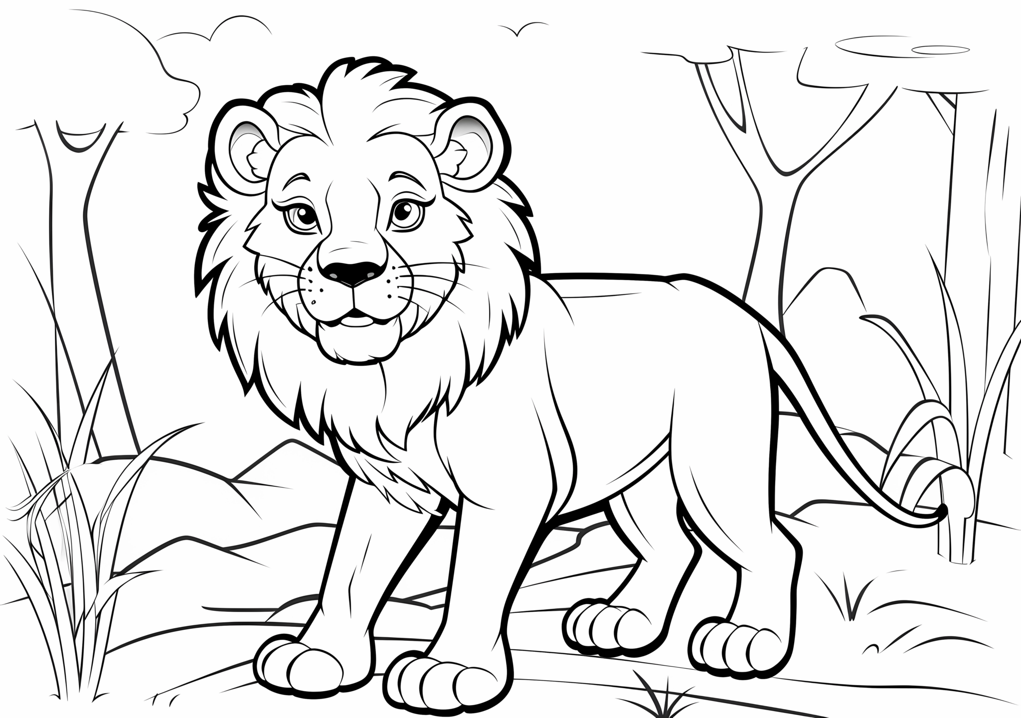 Nice cartoon lion coloring page | (100%) Free Coloring Pages
