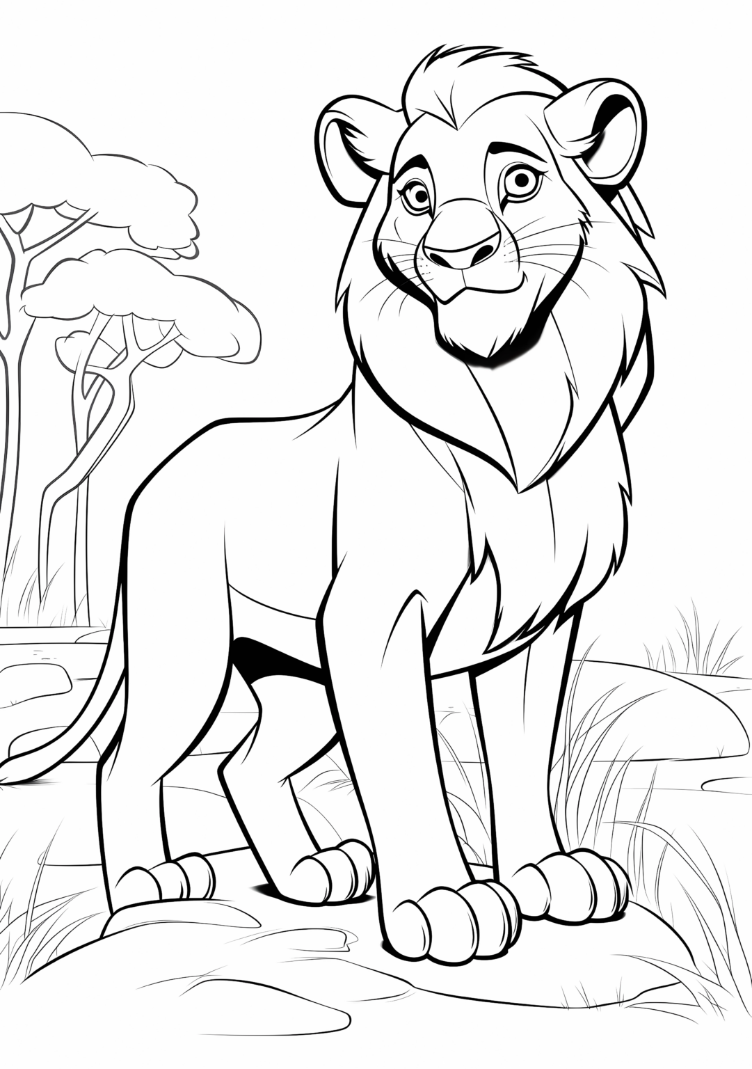 Elegant cartoon lion coloring page | (100%) Free Coloring Pages
