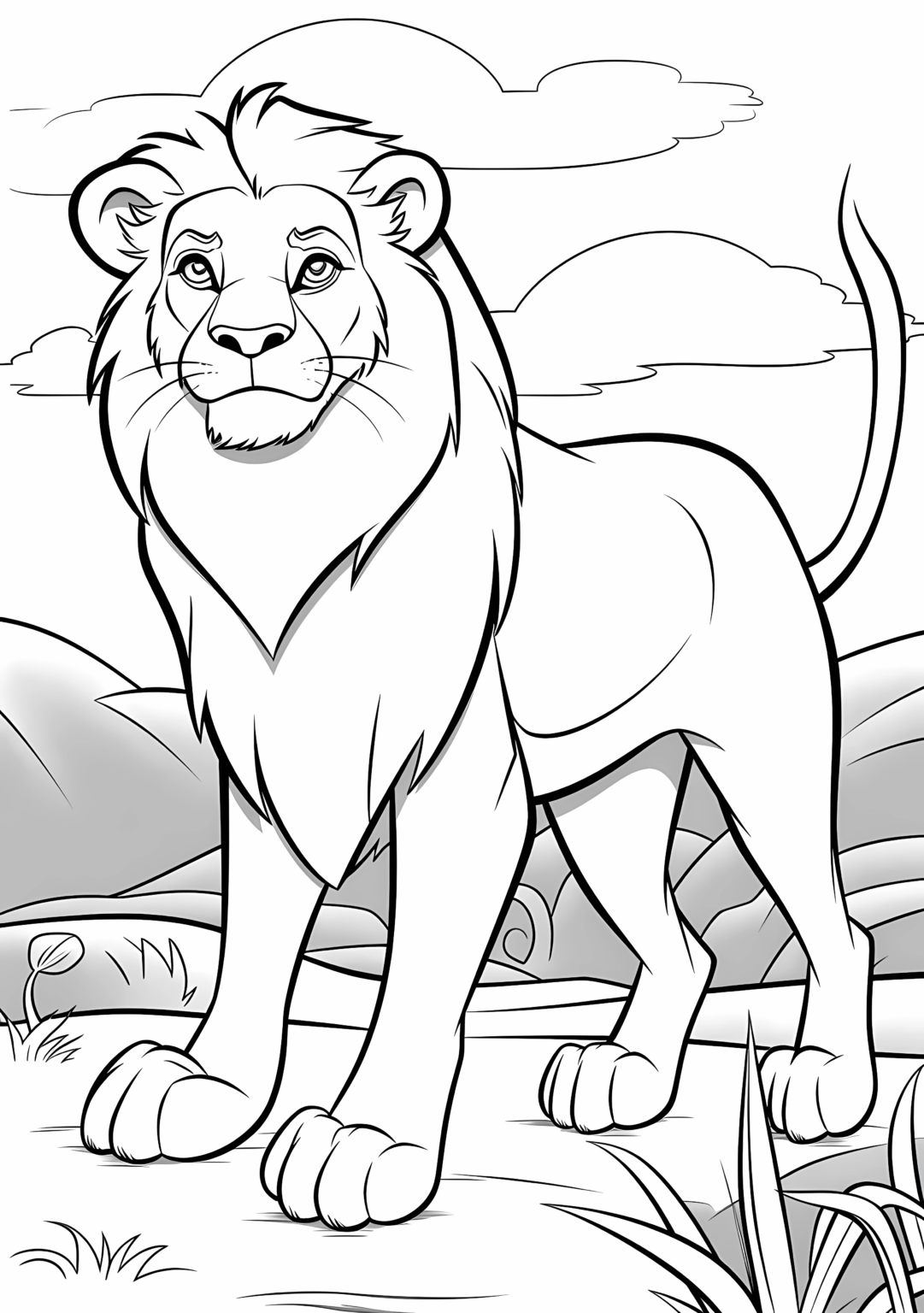Charming cartoon lion coloring page | (100%) Free Coloring Pages