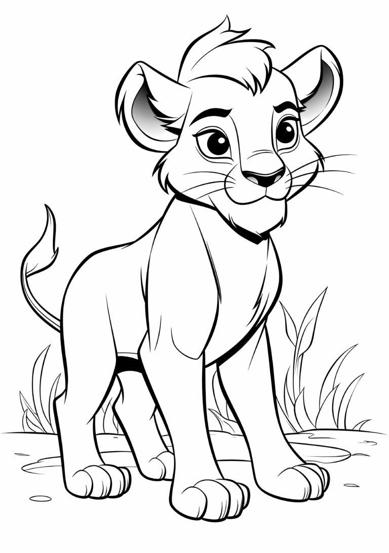 Beautiful cartoon lion coloring page | (100%) Free Coloring Pages