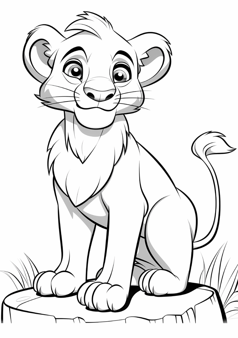 Cute cartoon lion coloring page | (100%) Free Coloring Pages