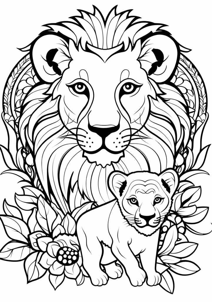 Enchanting Lion With Cub Mandala Coloring Pages | (100%) Free Coloring ...