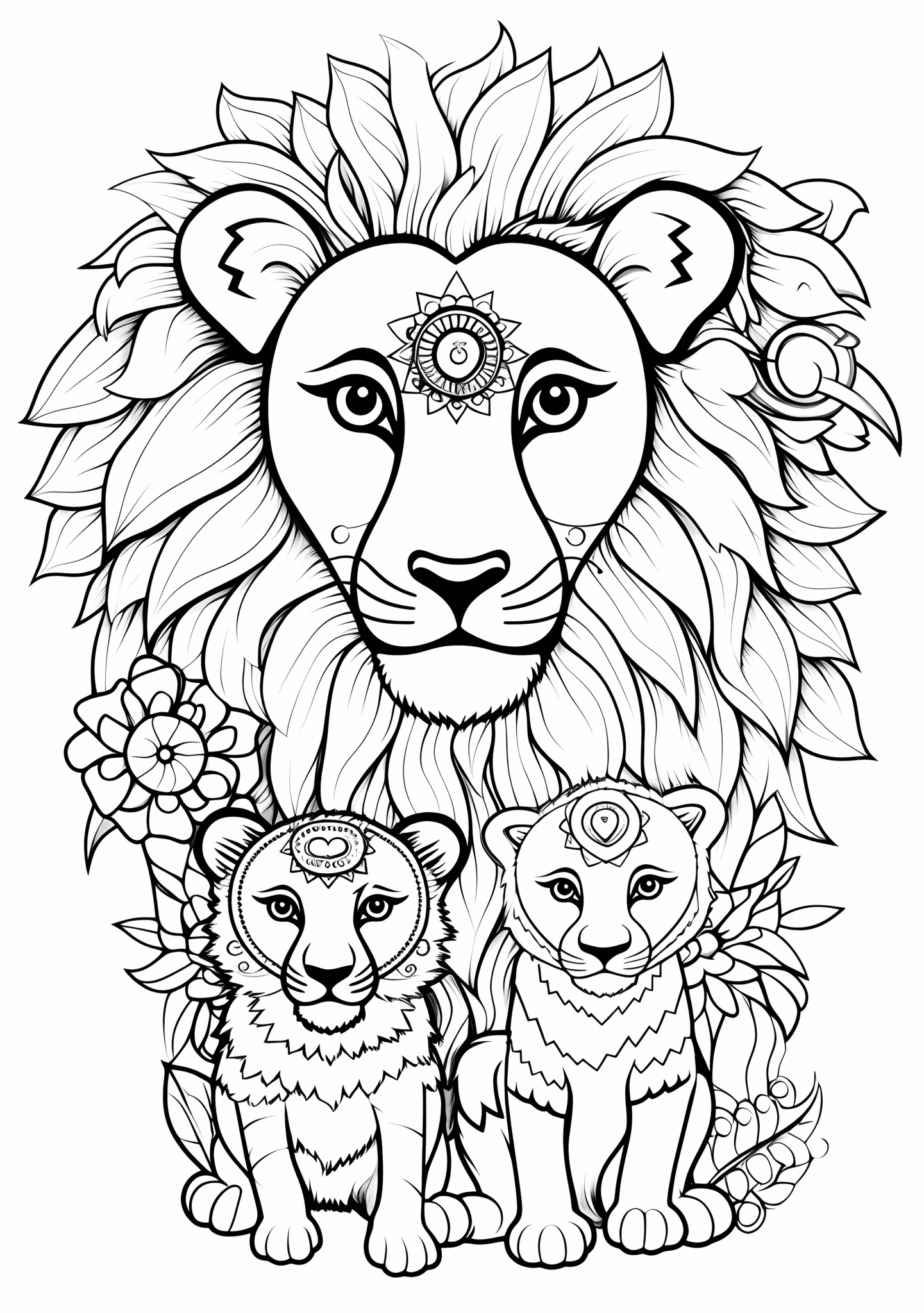 Vibrant Lion with cub Mandala Coloring Pages | (100%) Free Coloring Pages