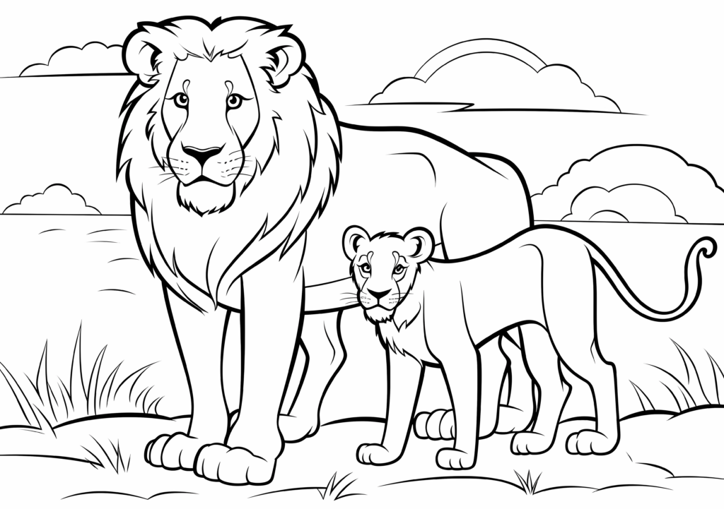 Lion and lioness coloring page | (100%) Free Coloring Pages