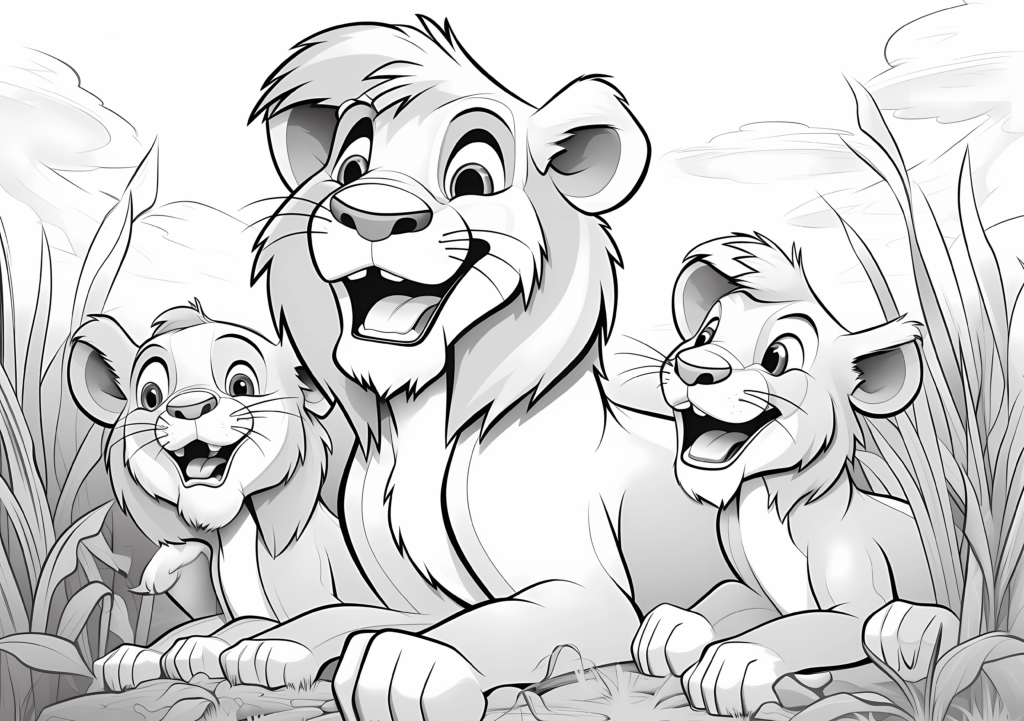 Wonderful cartoon lion and lion cubs coloring page | (100%) Free ...